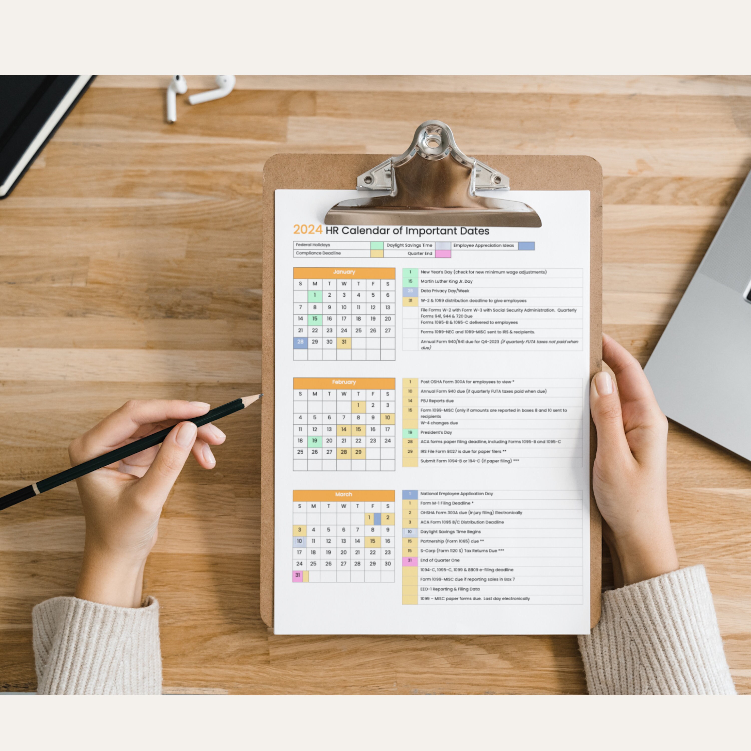 2024 HR Calendar Key Dates | Compliance Deadlines | Federal Holidays ...