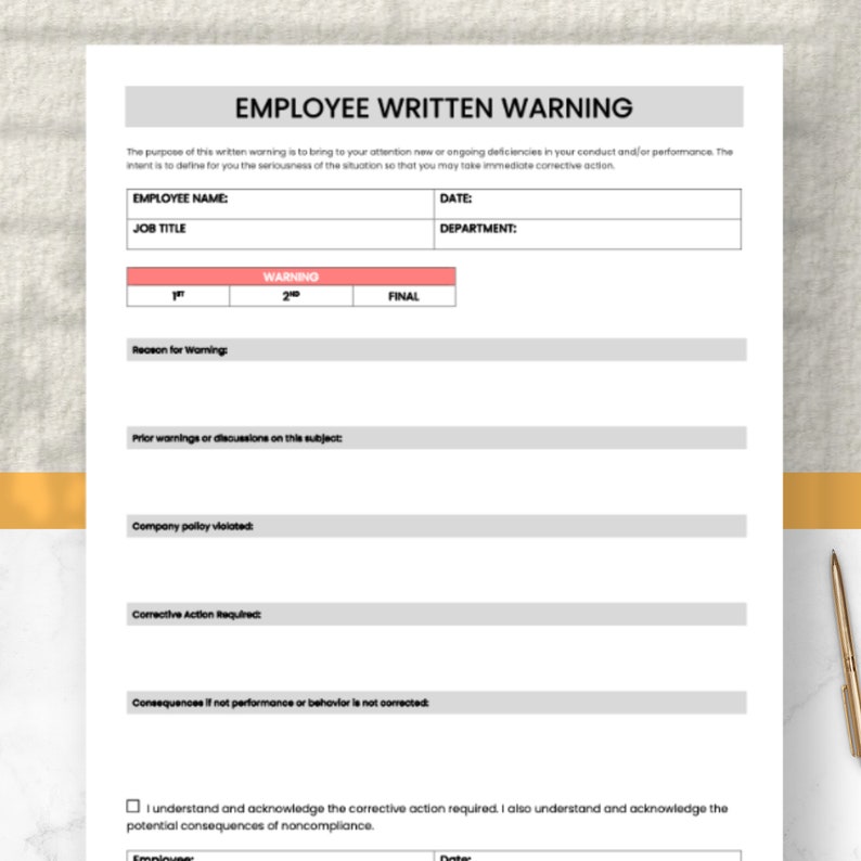 Employee Written Warning | Notice - Etsy