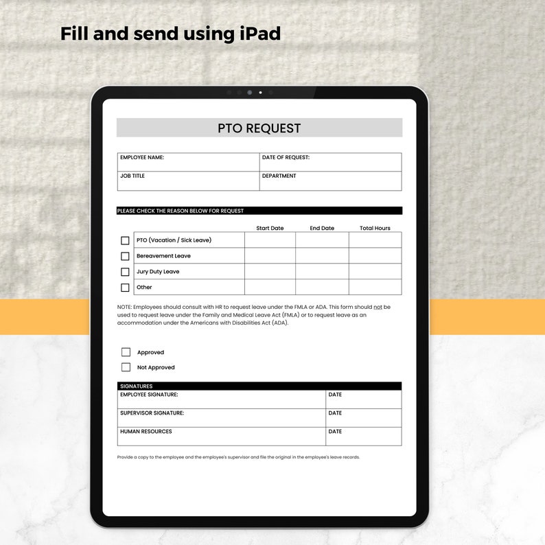 PTO (paid Time Off) Request Form, Human Resources Form, Vacation ...