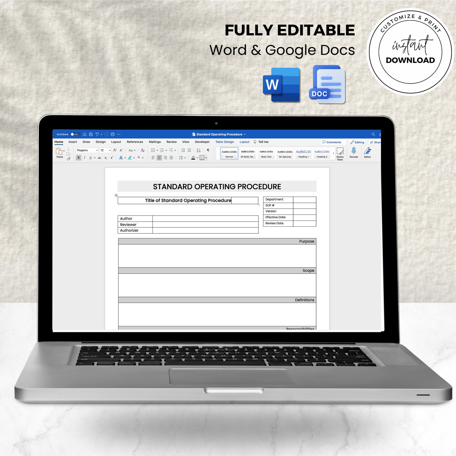 Standard Operating Procedure Form/template | Word and Google Docs ...