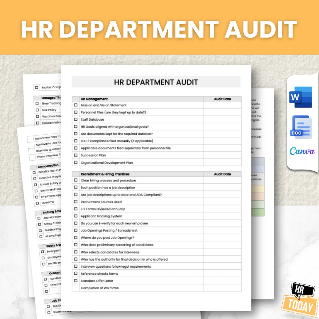 Human Resources Department Audit | Checklist Internal Audit | Editable in Word, Google Docs and ...