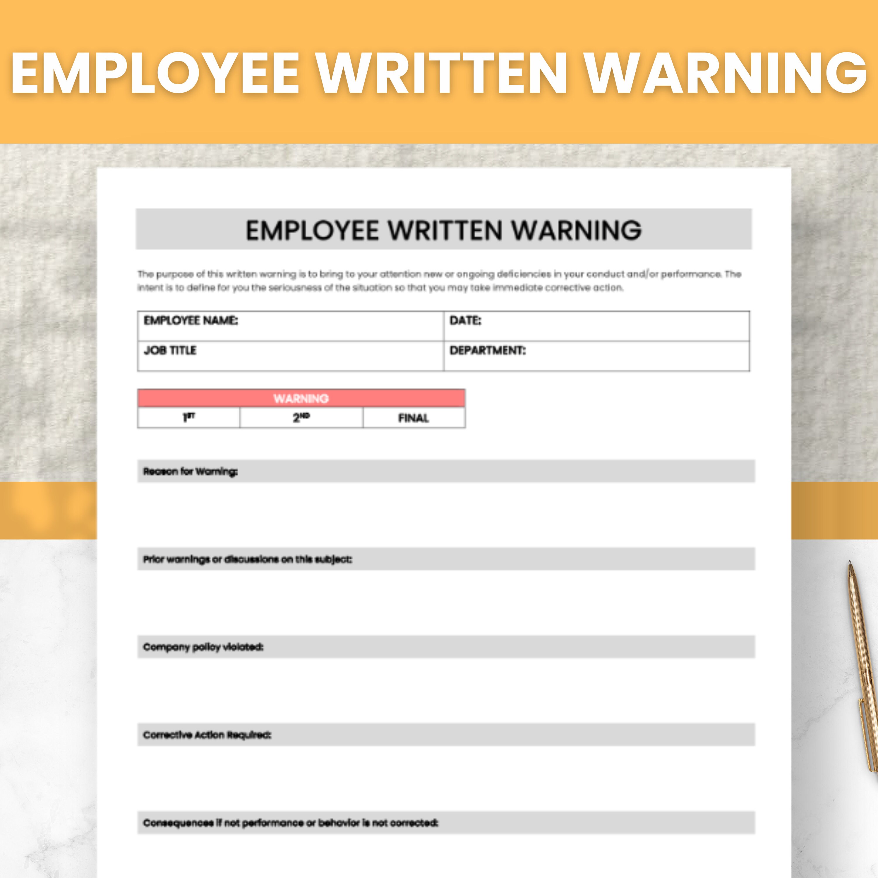 Employee Written Warning | Notice - Etsy