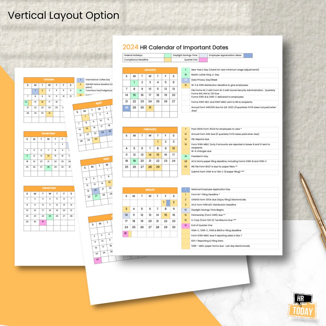 2024 HR Calendar Key Dates | Compliance Deadlines | Federal Holidays ...