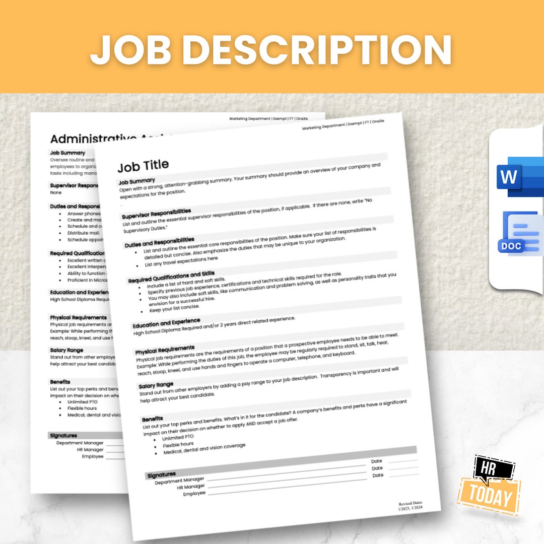 Job Description Template | Fully Editable MS Word and Google Docs ...