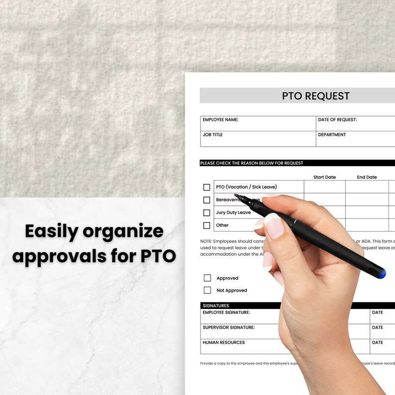 PTO (paid Time Off) Request Form, Human Resources Form, Vacation ...