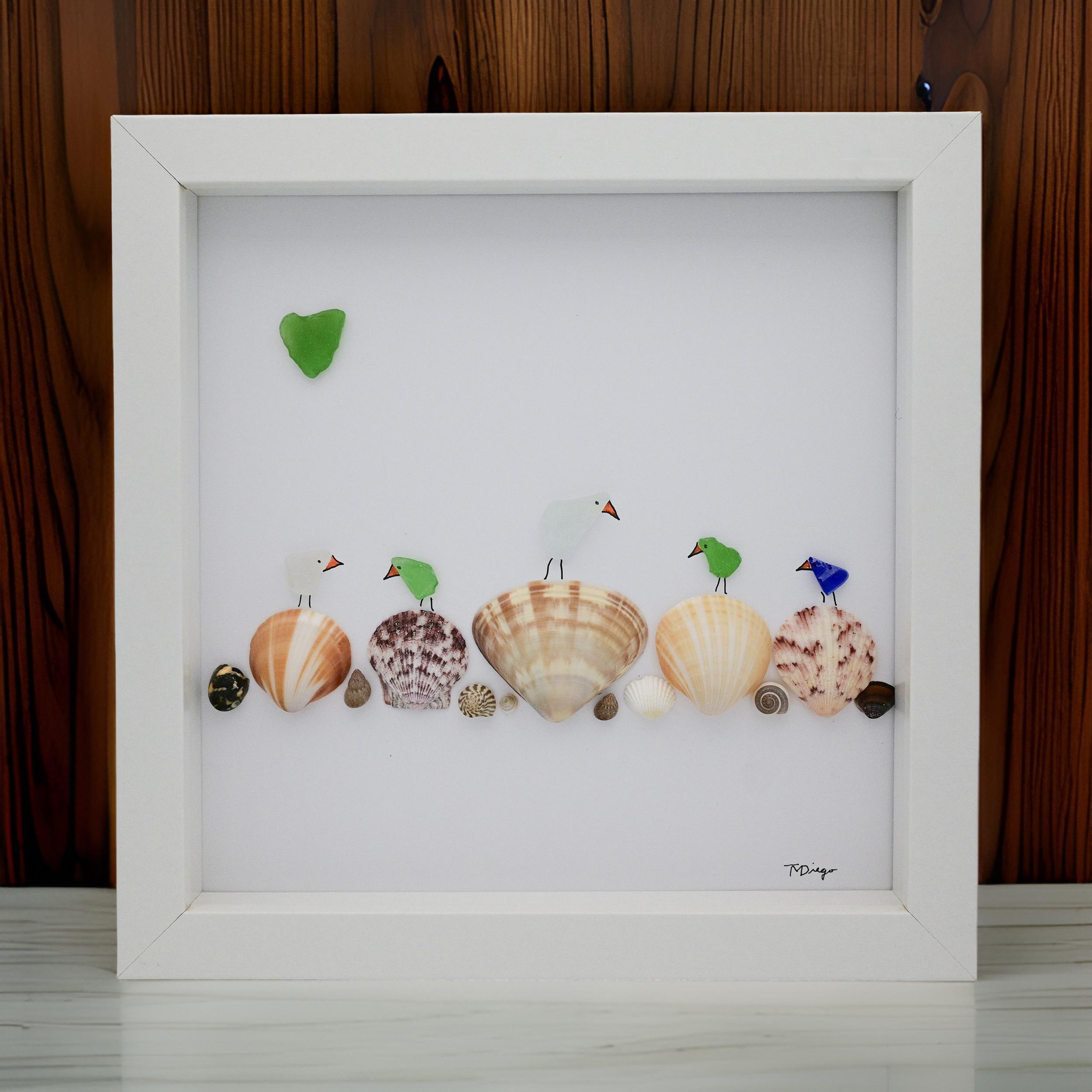 Framed Sea Shell Wall Art, Framed Sea Glass Art, Colorful Sea Glass ...