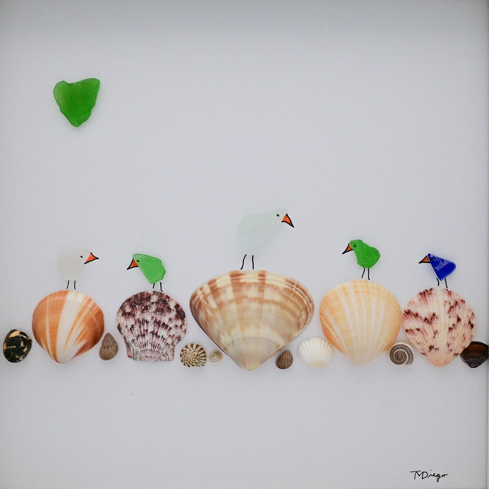Framed Sea Shell Wall Art, Framed Sea Glass Art, Colorful Sea Glass ...