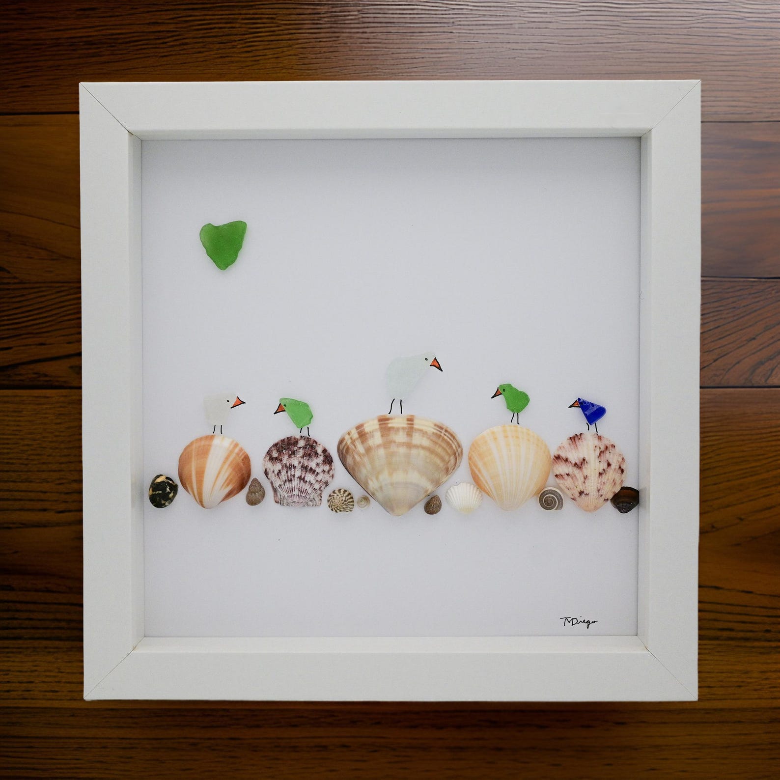Framed Sea Shell Wall Art, Framed Sea Glass Art, Colorful Sea Glass ...