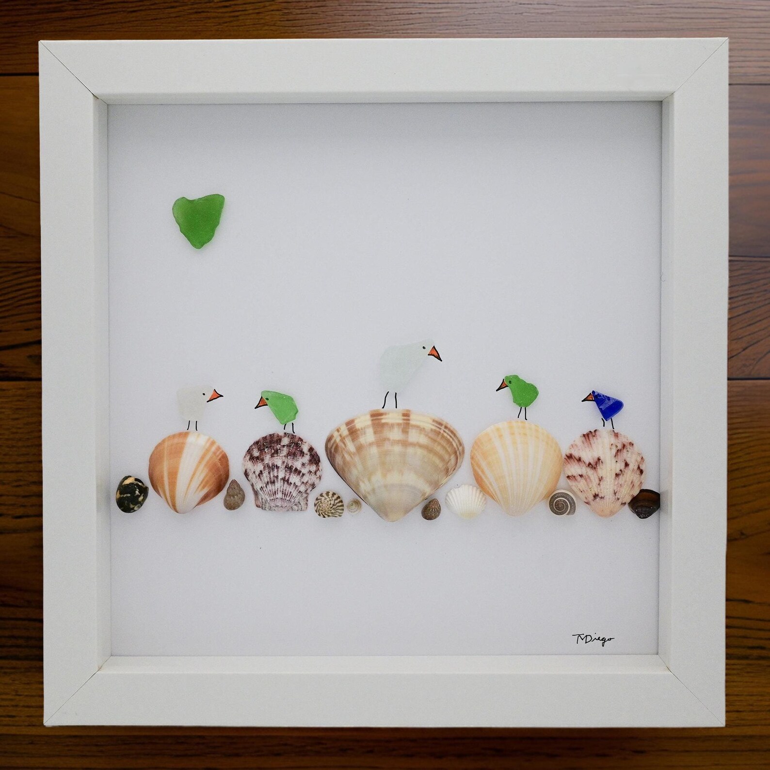 Framed Sea Shell Wall Art, Framed Sea Glass Art, Colorful Sea Glass ...