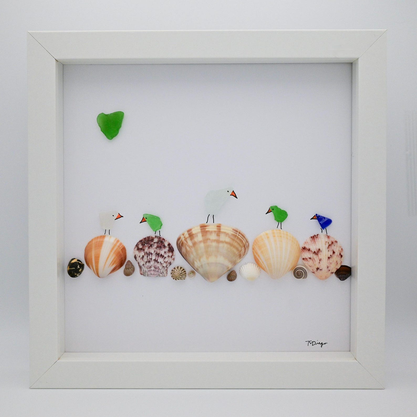 Framed Sea Shell Wall Art, Framed Sea Glass Art, Colorful Sea Glass ...