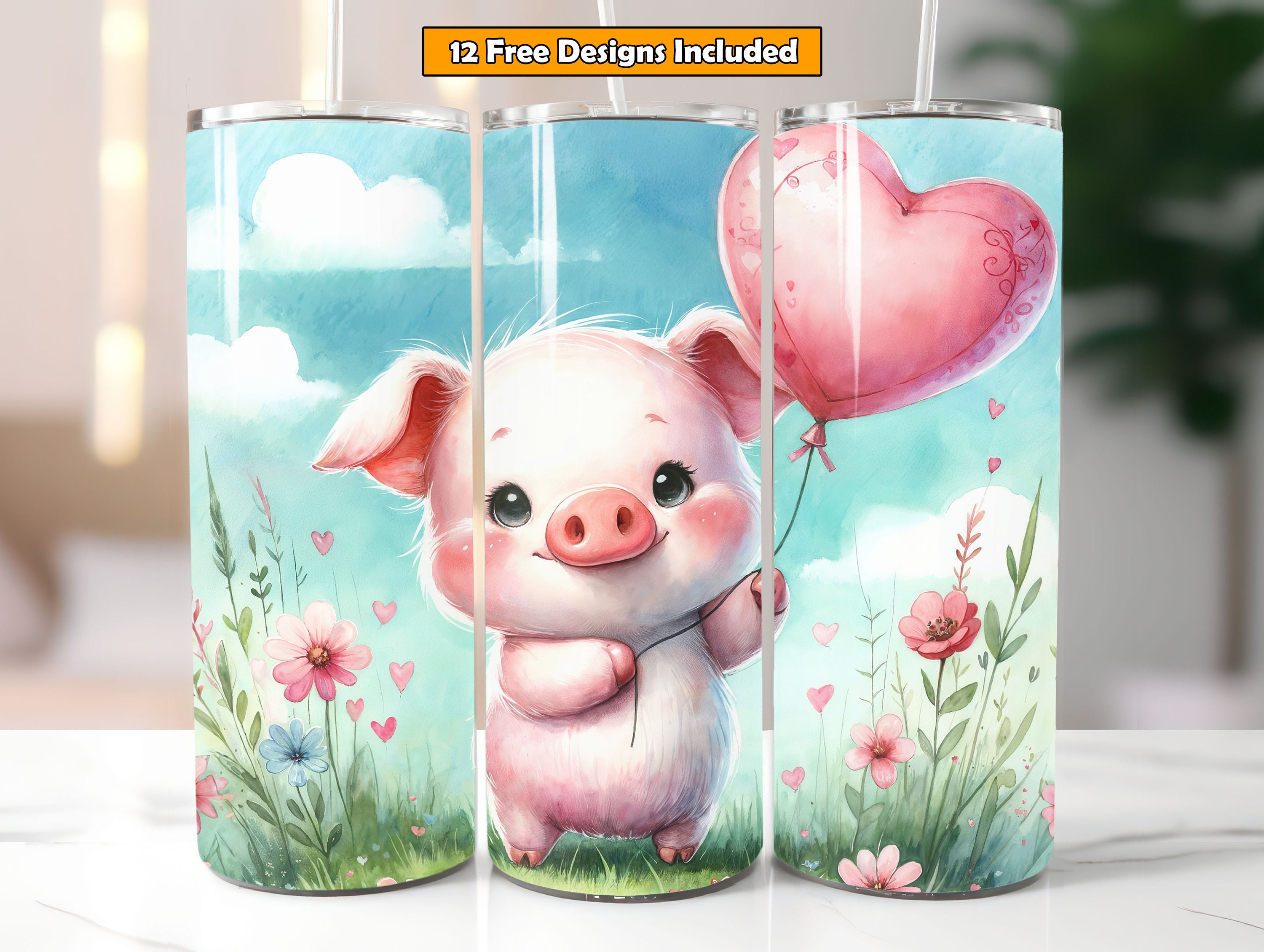 Cute Pigs Tumbler Designs for 20oz Tumbler Watercolour Pig Sublimation ...