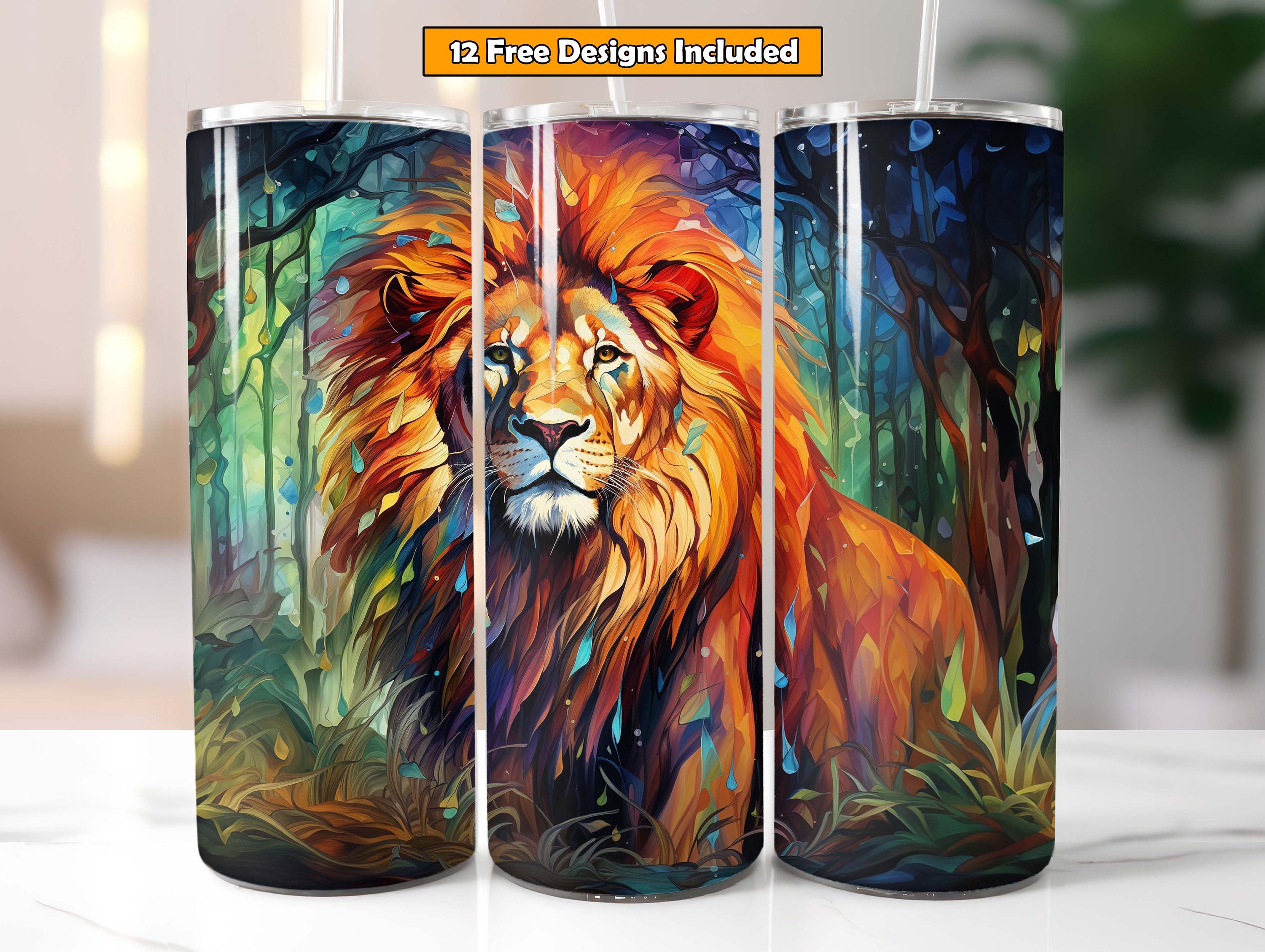 Alcohol Ink Lion Sublimation Design for 20oz Skinny Tumbler Lion ...