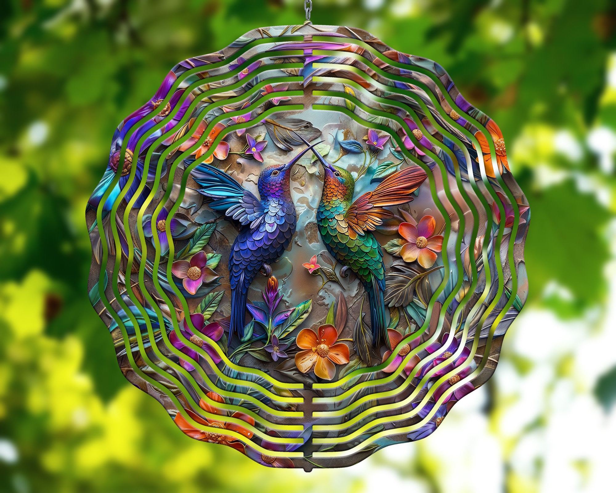 3D Metal Hummingbirds Sublimation Design for Round Garden Wind Spinner ...