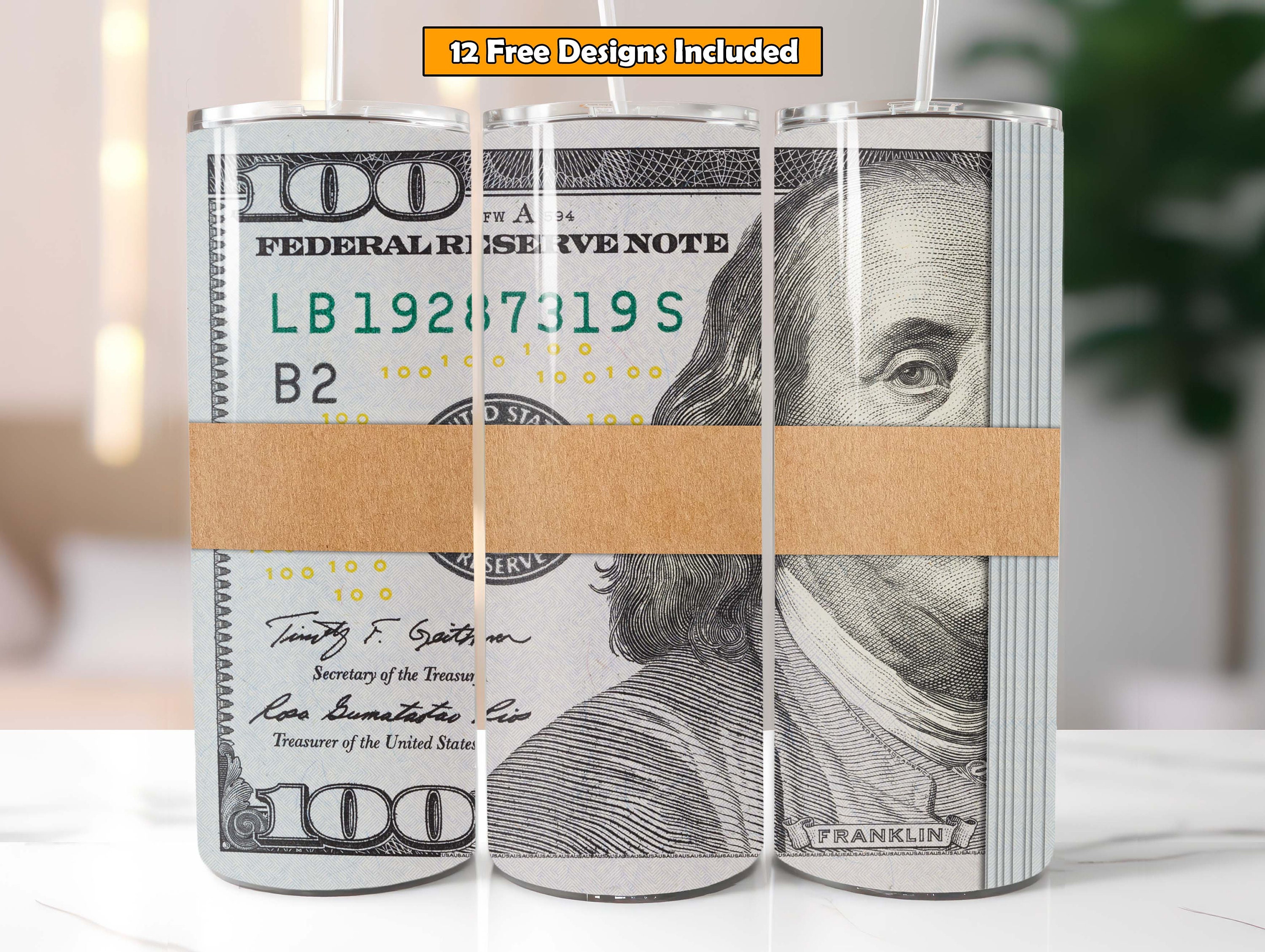 Money Roll Band Tumbler Wrap PNG Seamless Design 100 Dollar Bill ...