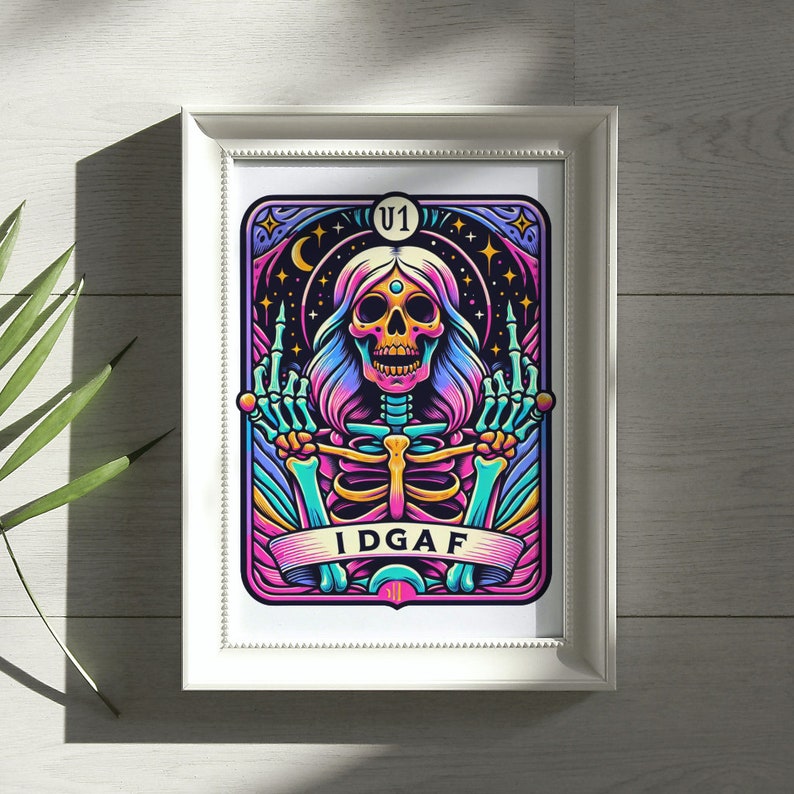 IDGAF Funny Tarot Card Design PNG, Funny Skeleton Tarot Card ...