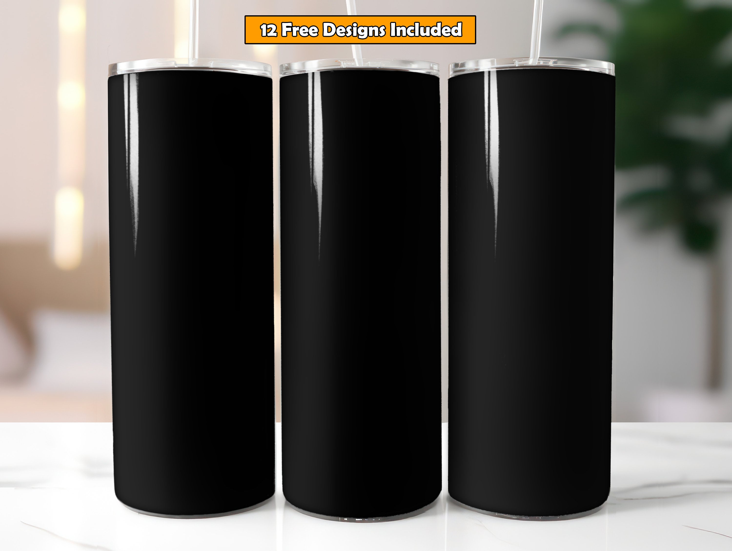 Solid Black Colour Tumbler Sublimation Design for 20oz Skinny Tumbler ...