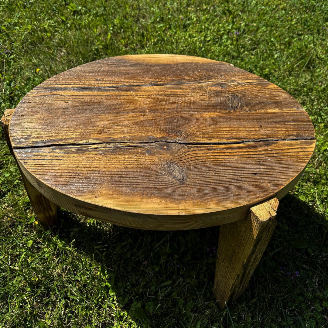 Rustic Oval Coffee Table Natural Wood Handmade Furniture Antique Oak ...