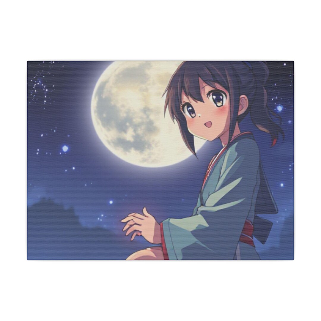 Canvas Art, Anime Girl Under Moon, Wall Decor, Large Painting, Bedroom ...