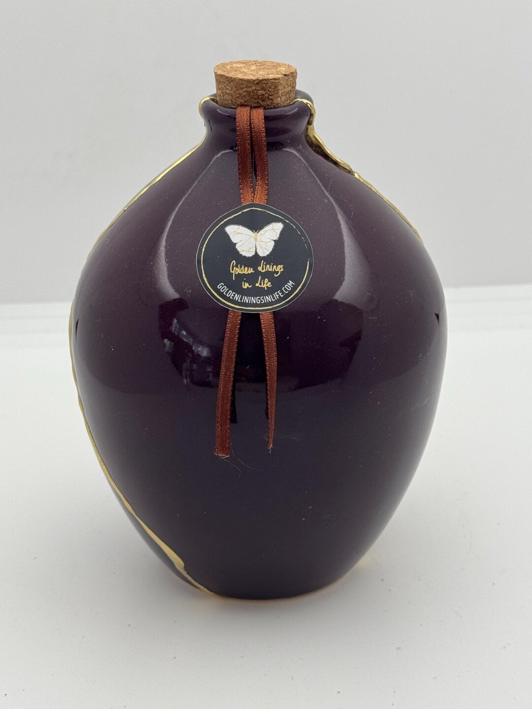 Kintsugi Urn | Deep Purple Sphere | Handmade Ceramic Memorial Urn ...