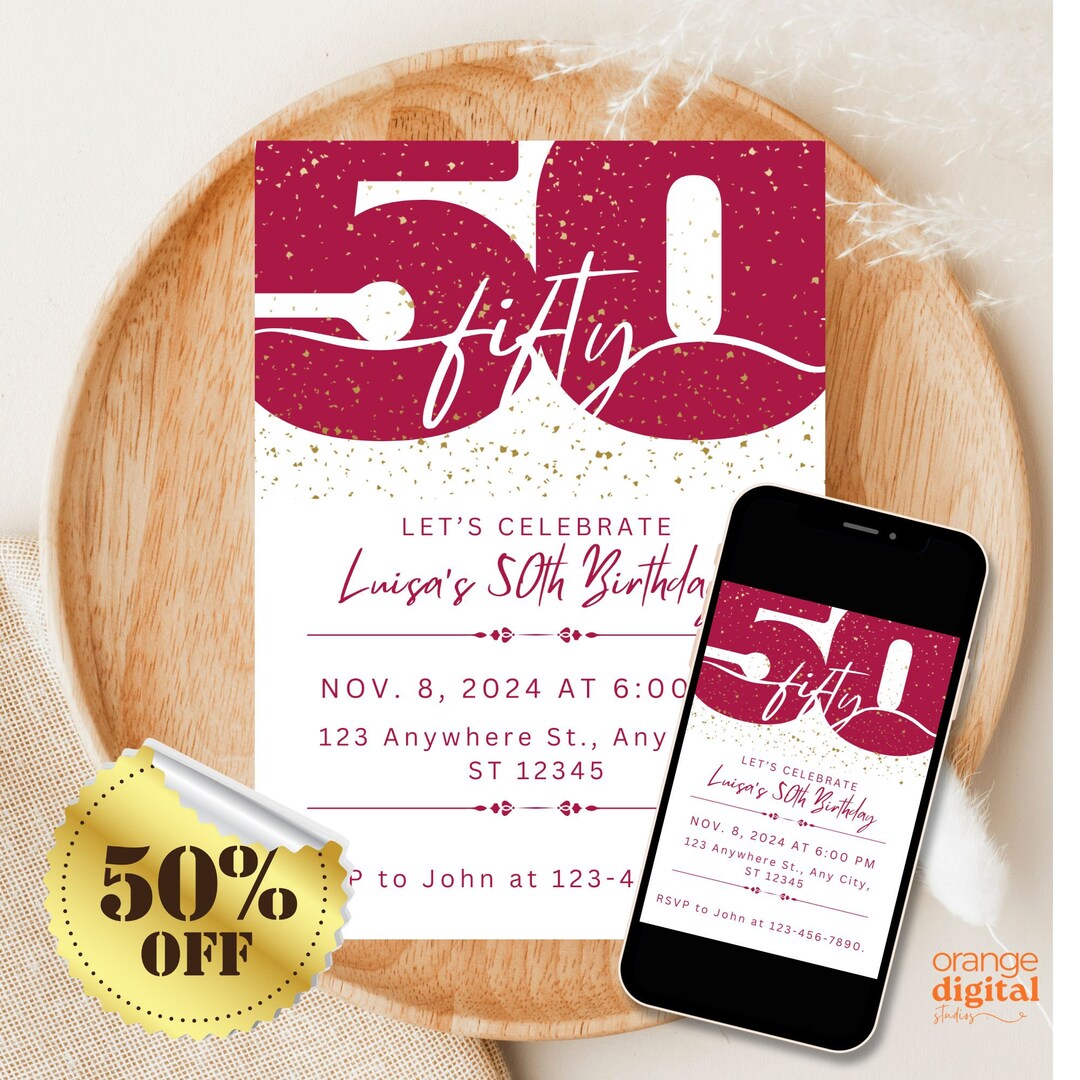 50th Birthday Invitation Maroon & Gold Birthday Theme for Her, Look Who ...