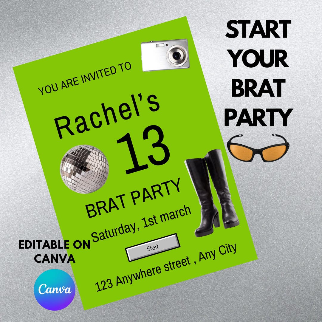 13th Birthday Invitation Girl Charli Xcx Brat Invitation Editable Brat ...