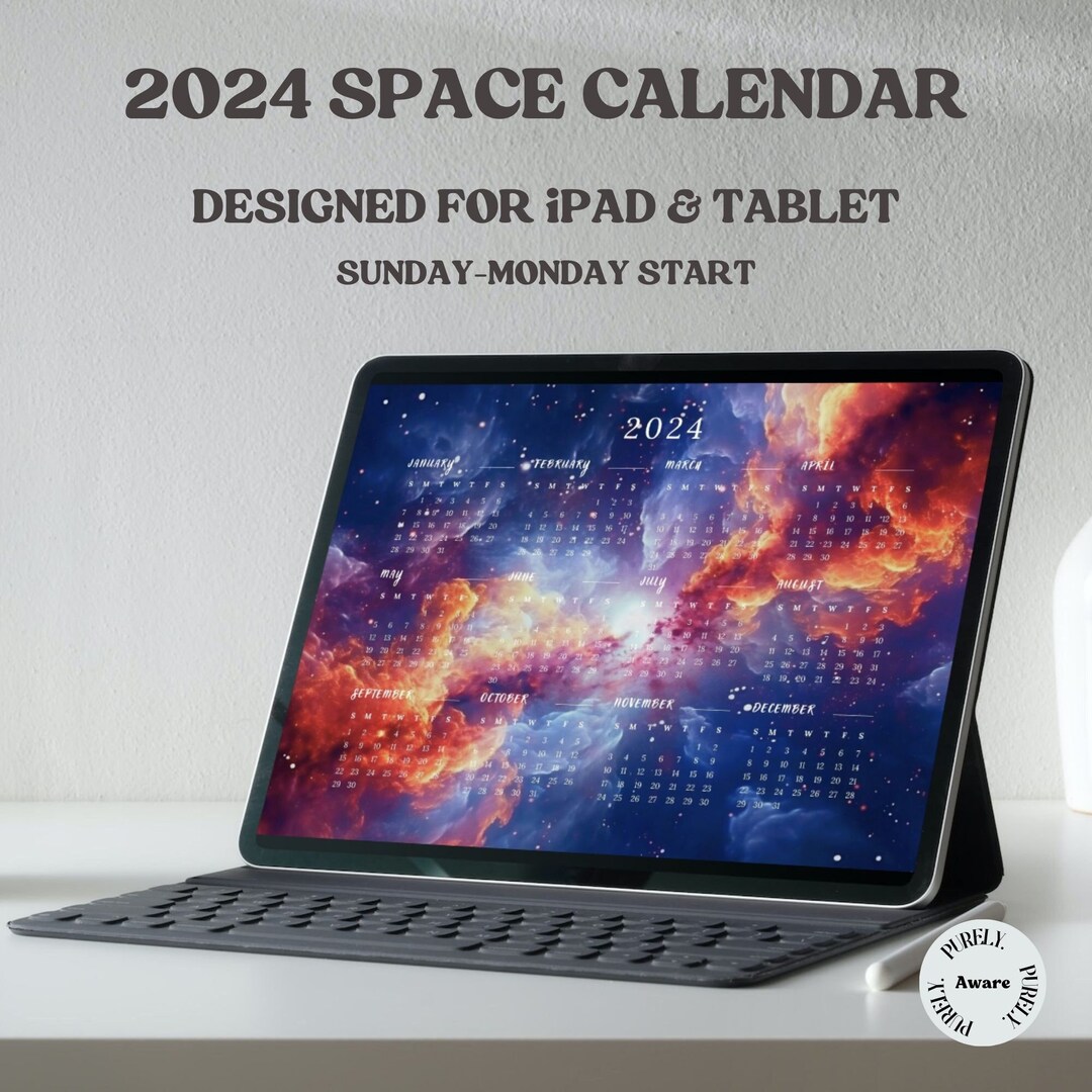 2024 Yearly Space Calendar Designed for Digital Use , Monday & Sunday ...