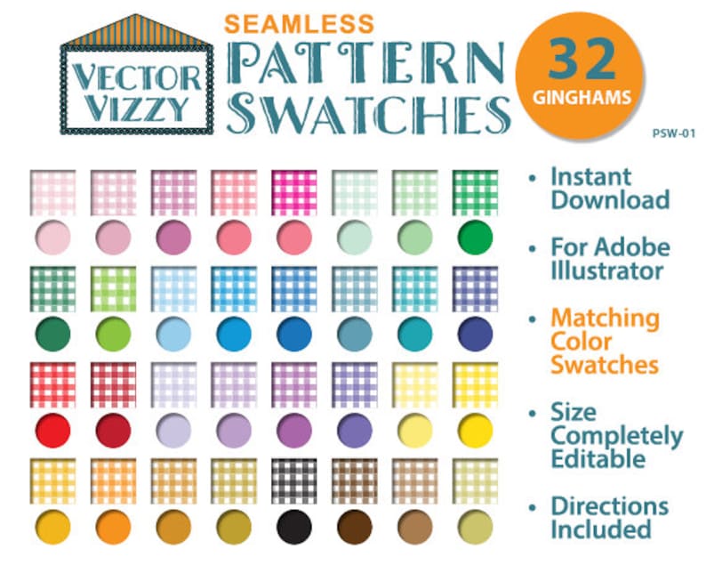 32 Seamless Gingham Pattern Swatches for Adobe Illustrator - Etsy
