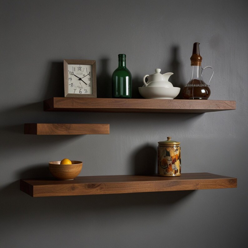 Wood Floating Rack Walnut, Oak and Dark Wood Options, Custom Sizes ...