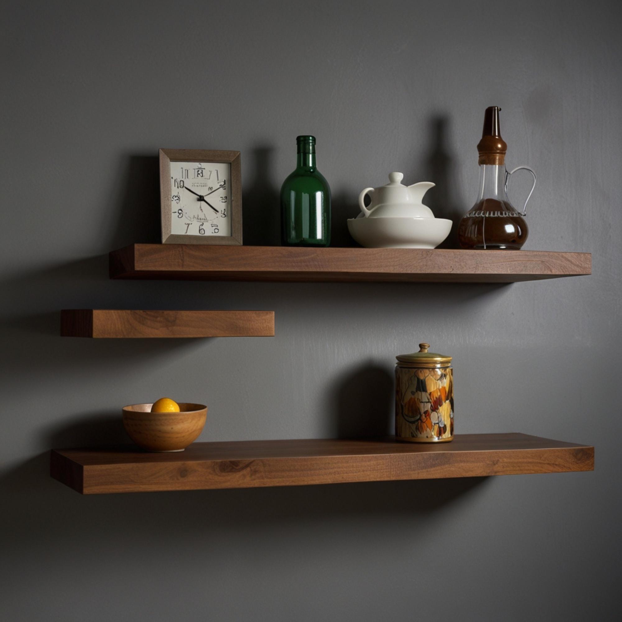 Wood Floating Rack Walnut, Oak and Dark Wood Options, Custom Sizes ...