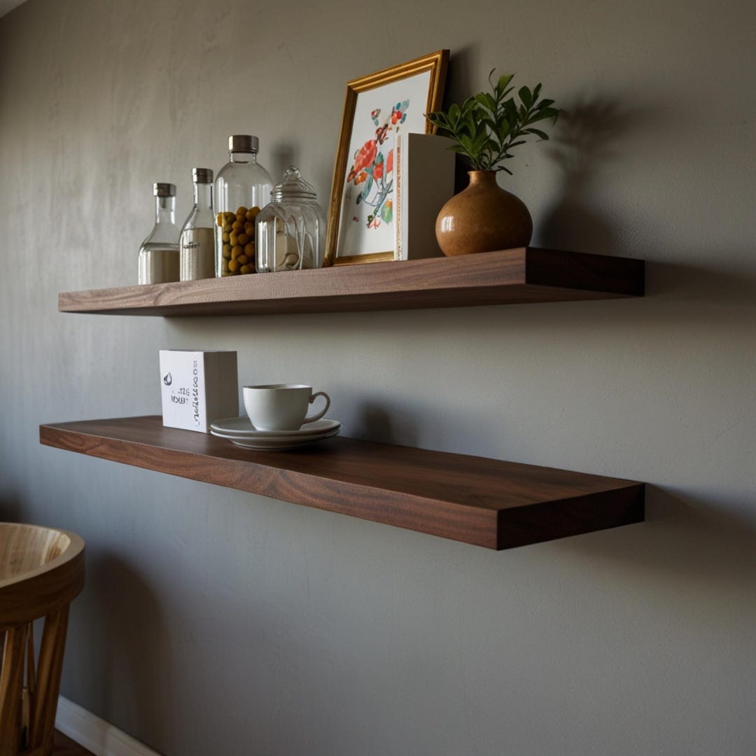 Wood Floating Rack Walnut, Oak and Dark Wood Options, Custom Sizes ...