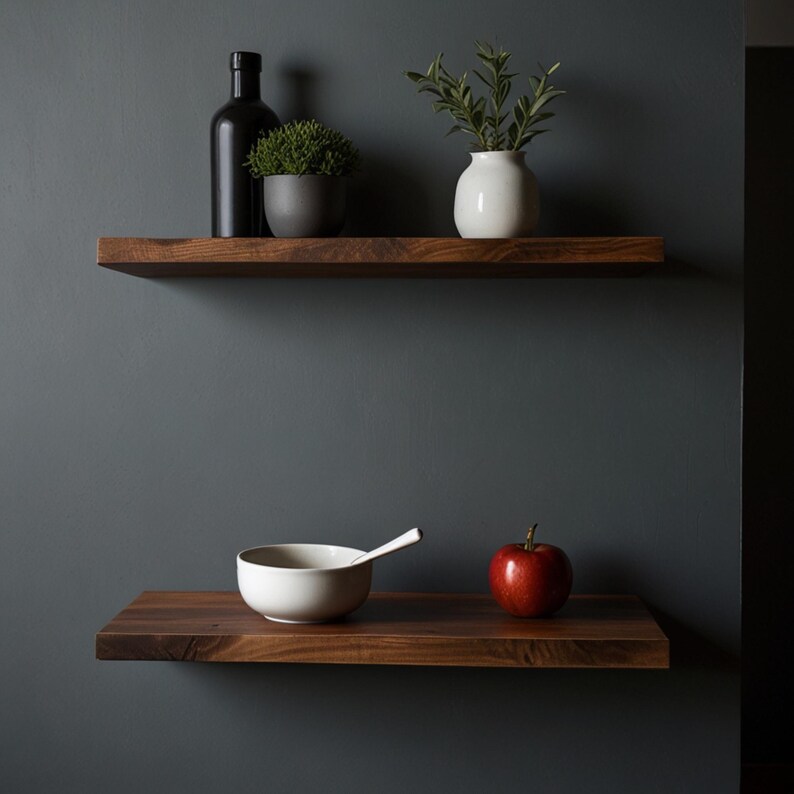 Wood Floating Rack Walnut, Oak and Dark Wood Options, Custom Sizes ...