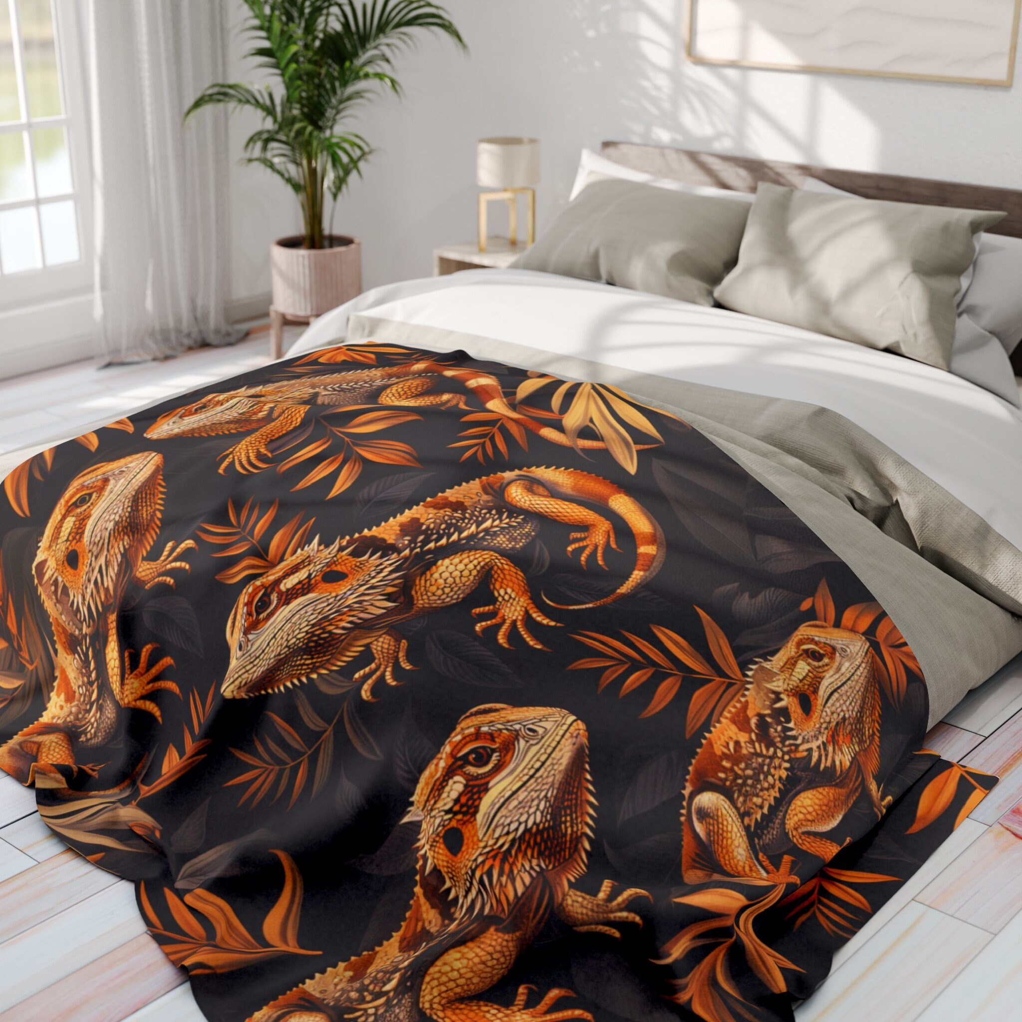 Bearded Dragon Custom Arctic Fleece Blanket Gift, Orange Beardie ...