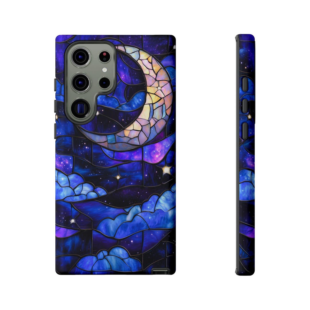 Celestial Stained Glass Moon and Stars Phone Case, Faux Stain Glass ...