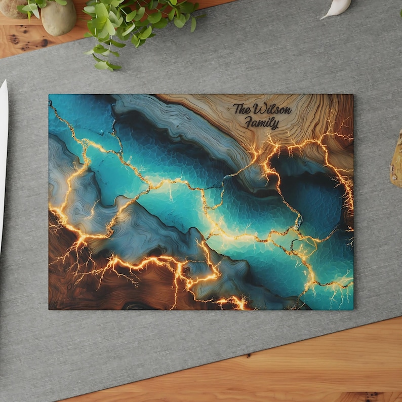 Personalized Resin River Faux Marble Epoxy Carved Olive Wood Glass ...