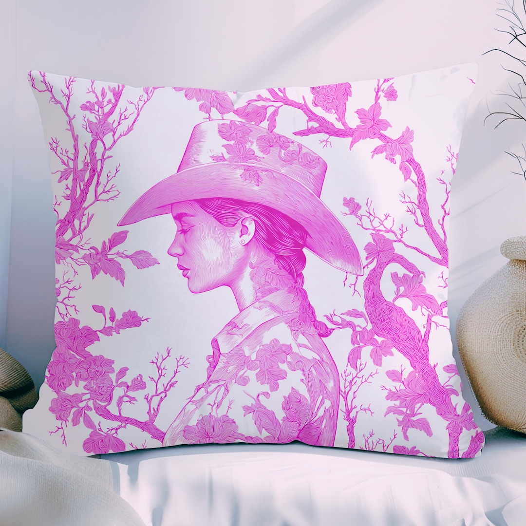Pink Western Toile Cowgirl Throw Pillow Ranch Home Decor, Pink Rodeo ...