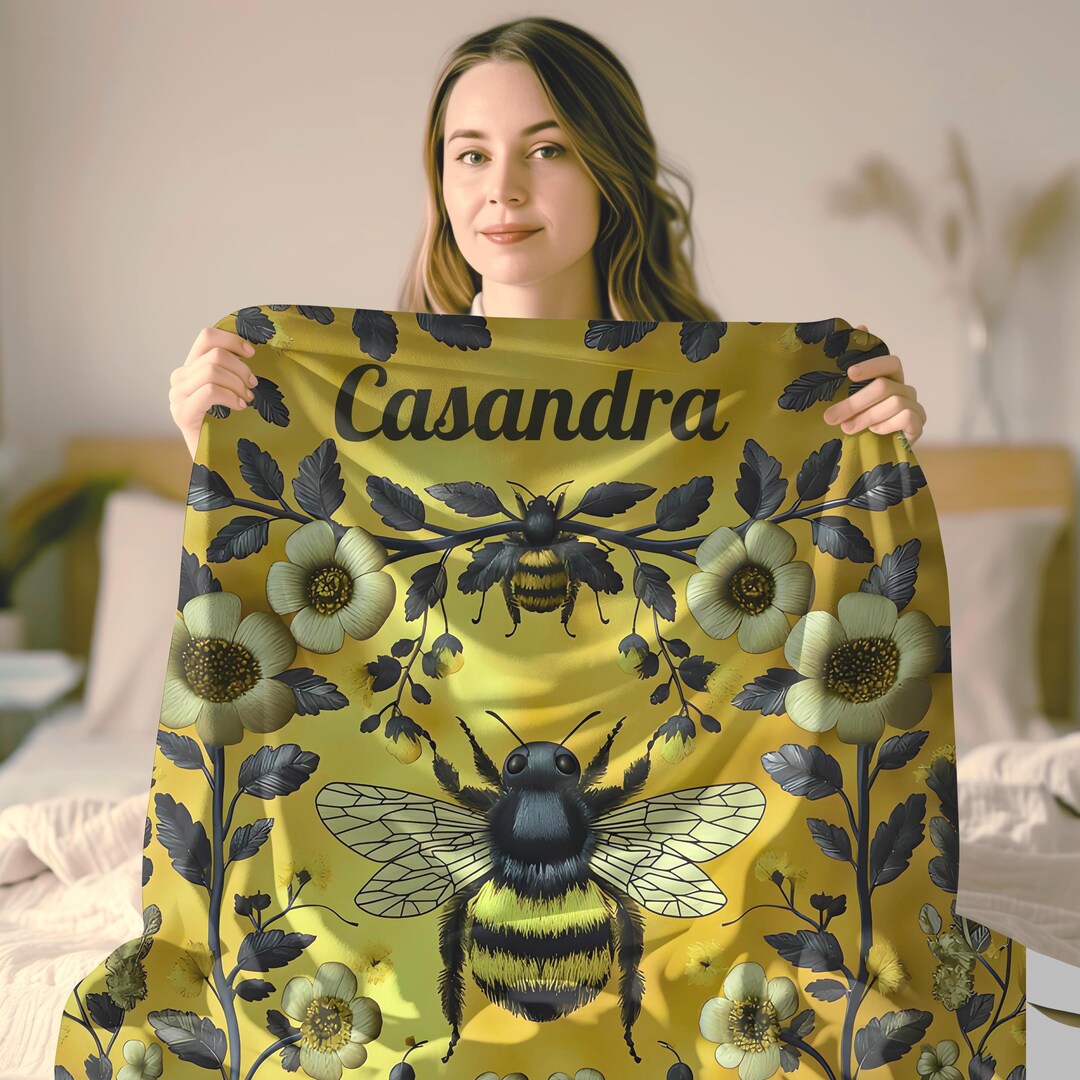 Personalized Queen Bee Dark Cottagecore Floral Tapestry Throw Blanket ...