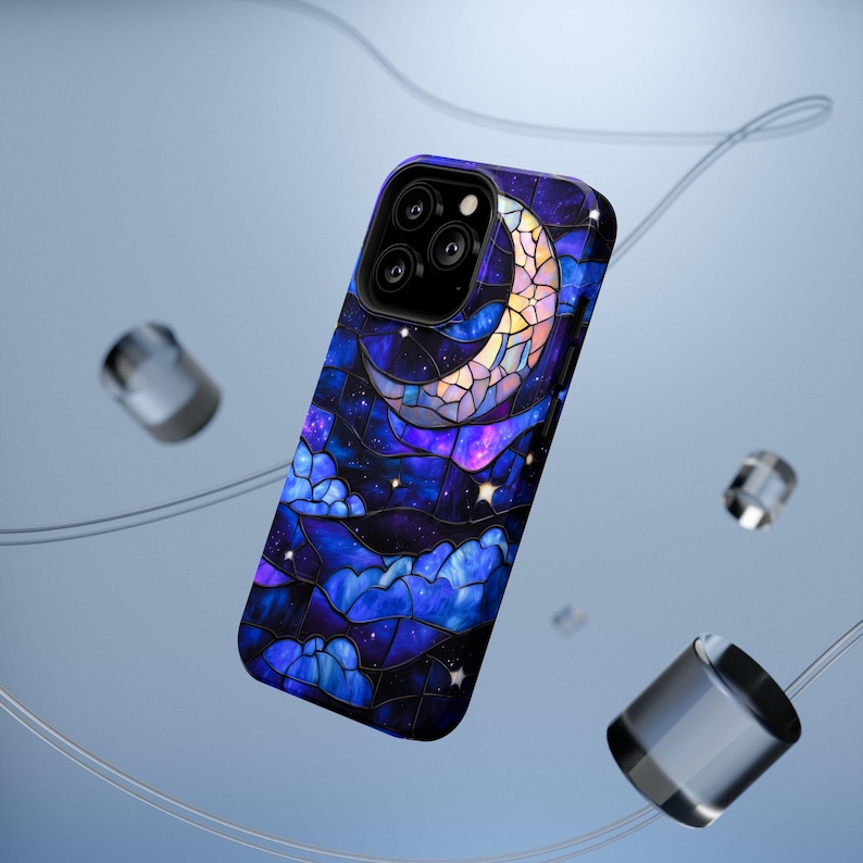 Celestial Stained Glass Moon and Stars Phone Case, Faux Stain Glass ...