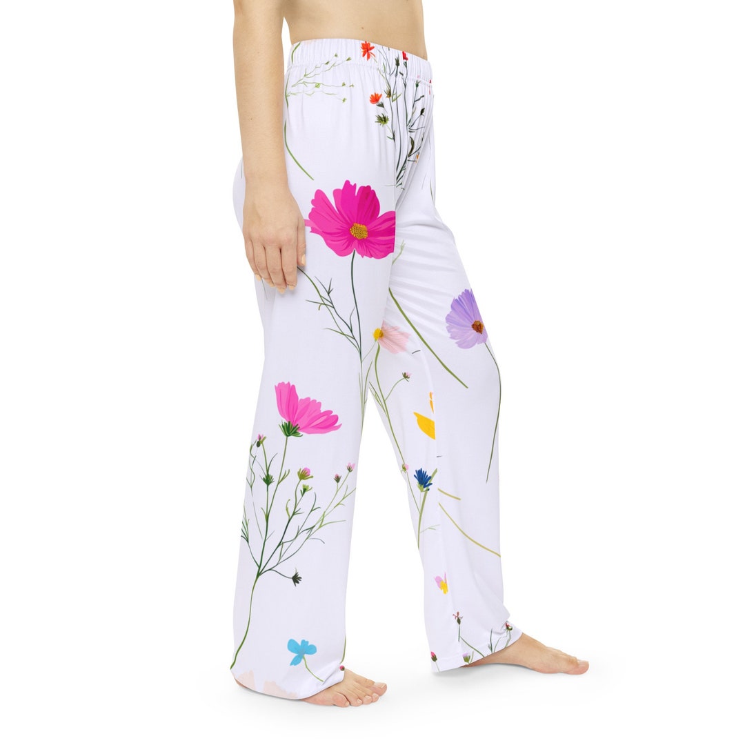 Floral Pattern Women's Pajama Pants, Flower Themed Pjs for Women ...