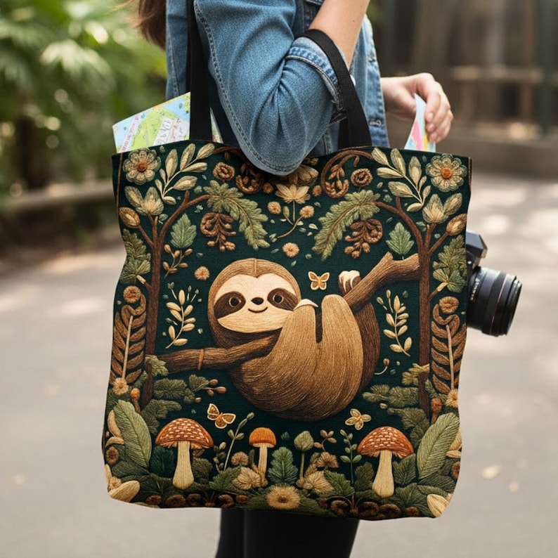 Cute Sloth Nature Forest Whimsical Mushrooms Tote Bag Gift, Cottagecore ...