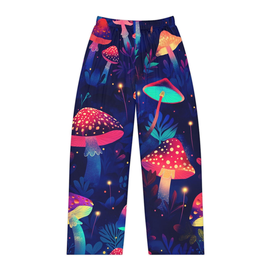 Dark Naturalistic Neon Glowing Bright Colorful Mushroom Women's Pajama ...