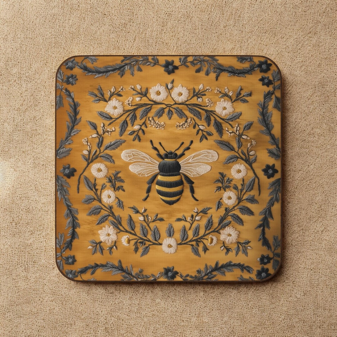 Dark Moody Floral Bee Cottagecore Hardboard Coaster, Bumble Bee Home ...