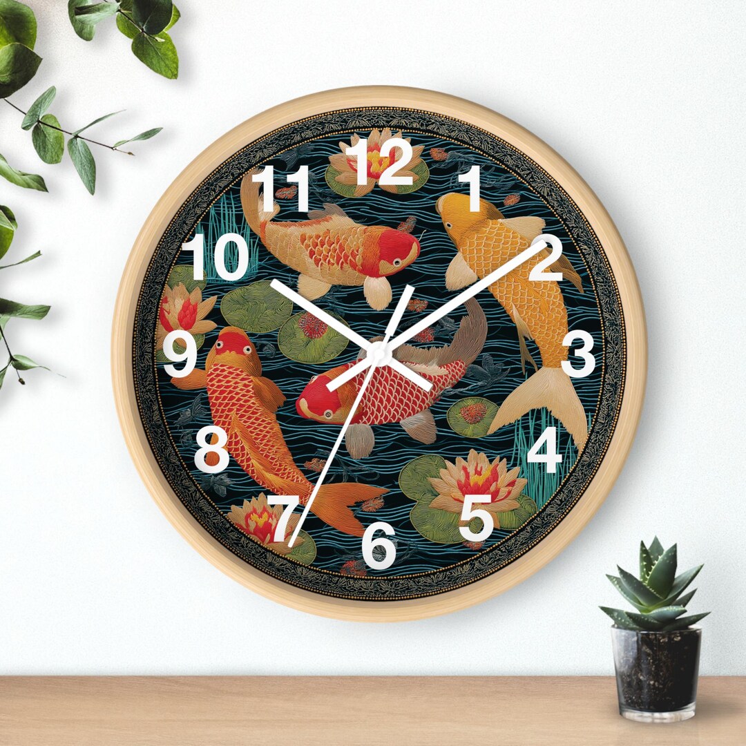 Tranquil Japanese Koi Fish Wall Clock, Feng Shui Art, Eastern Asian ...