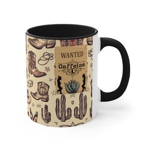 Vintage Wester Cowboy Themed Accent Coffee Mug, 11oz Cup Gift, Cowboy ...