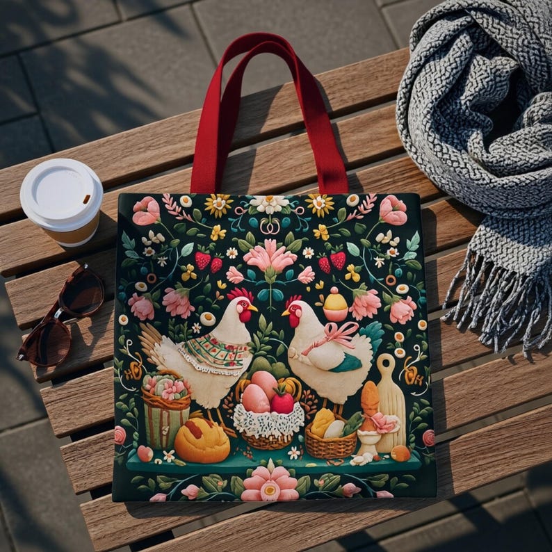 Rustic Cottagecore Folk Art Coquette Chickens Farmhouse Market Tote Bag ...