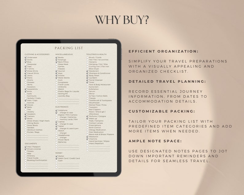 Digital Travel Packing List | Packing List Goodnotes | Vacation Packing ...