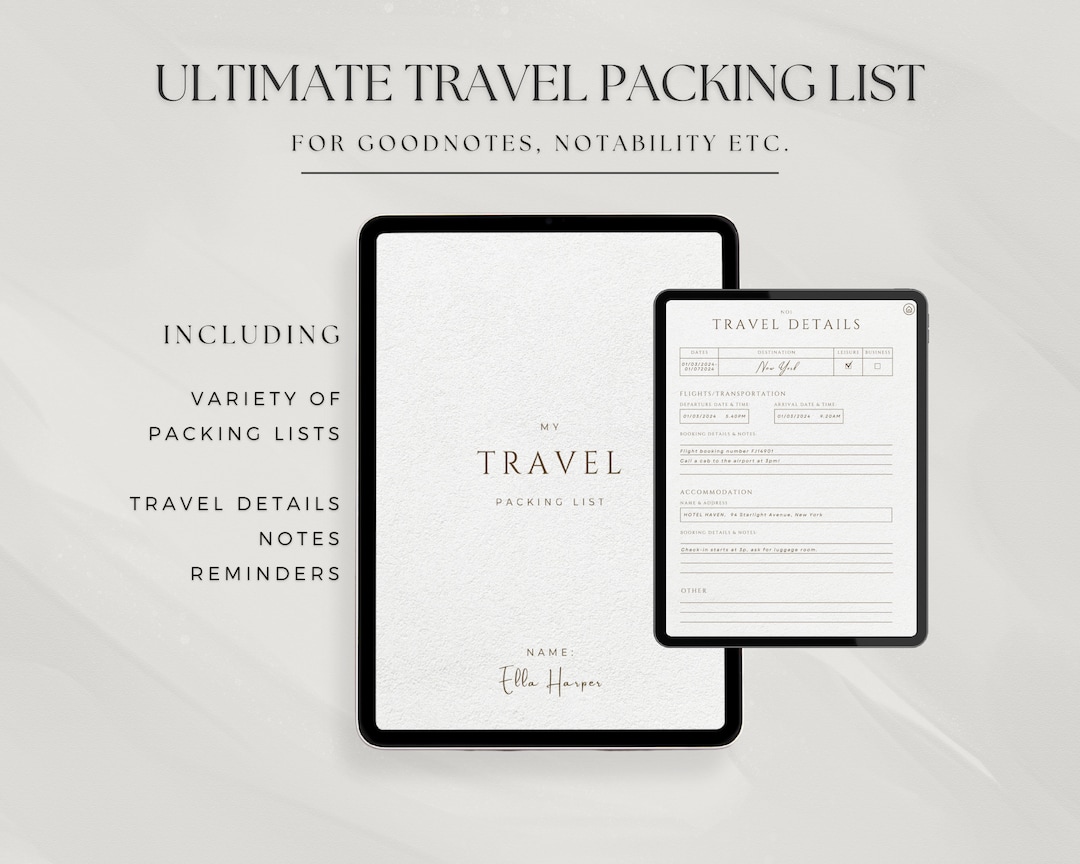 Digital Travel Packing List | Packing List Goodnotes | Vacation Packing ...