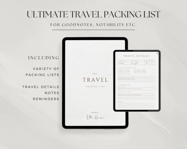 Digital Travel Packing List | Goodnotes Vacation Planner - Etsy