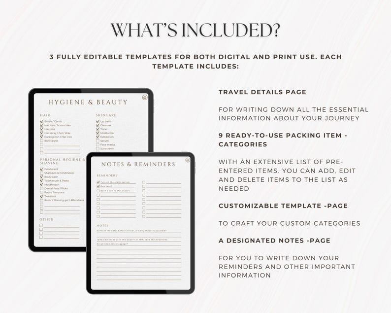 Editable Travel Packing List | Canva Template (digital) - Etsy