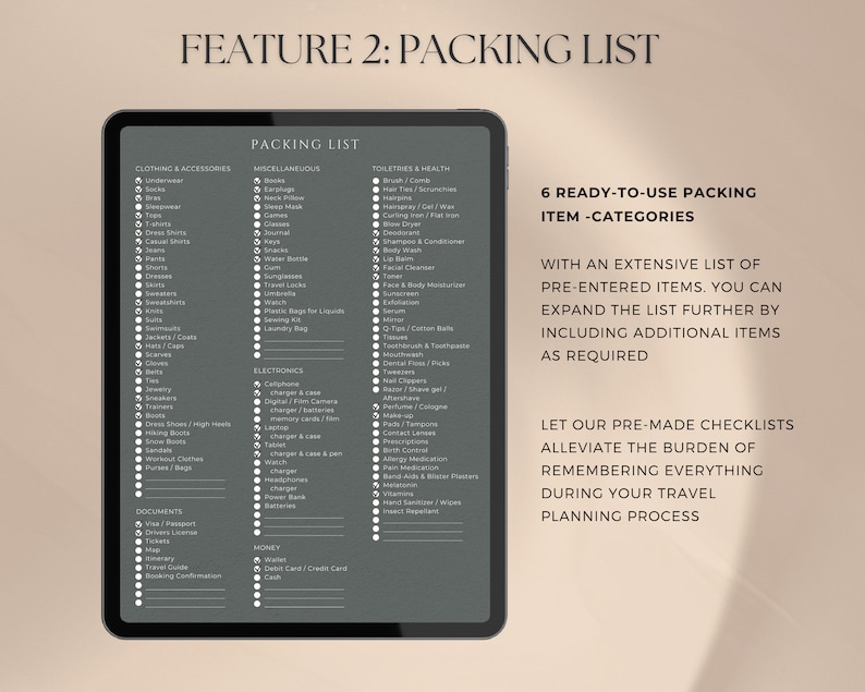 Digital Travel Packing List | Packing List Goodnotes | Vacation Packing ...