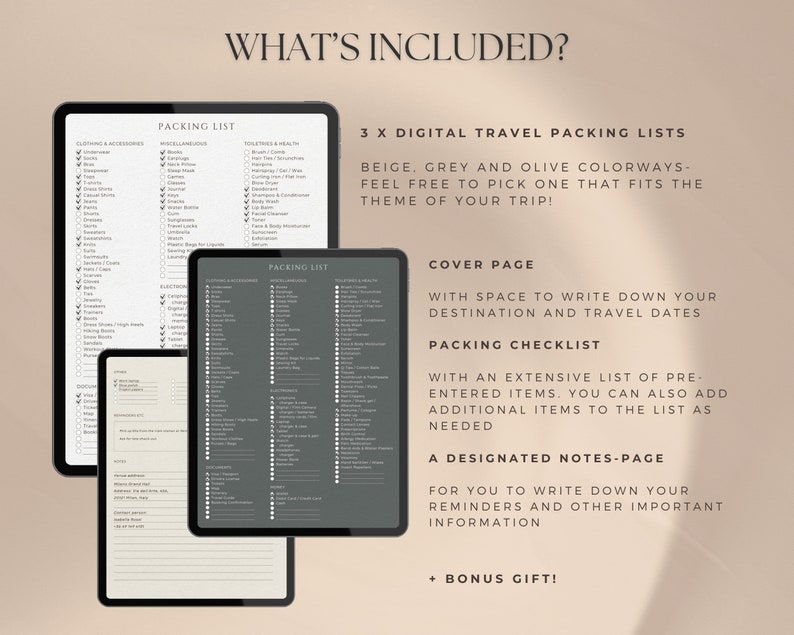 Digital Travel Packing List | Packing List Goodnotes | Vacation Packing ...